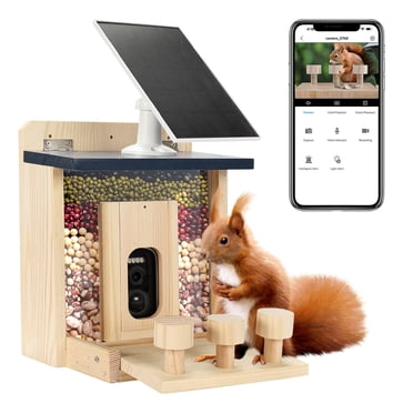 MIXXIDEA Wooden Squirrel Feeder with Camera, Smart Squirrel Feeder with ...