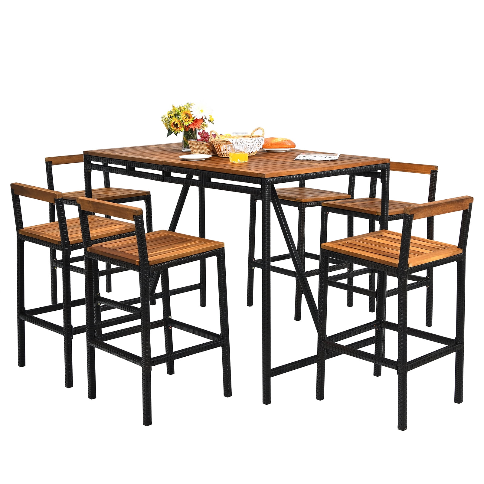 Click here for Patiojoy 7pcs Patio Rattan Bar Set With With Umbre... prices