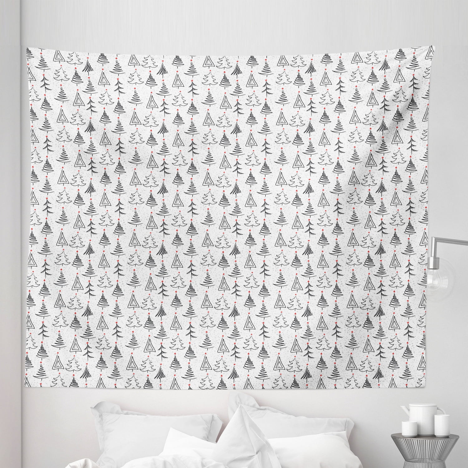 Tree Tapestry, Doodle Pattern Ornamental Sketch Style Drawing Christmas ...