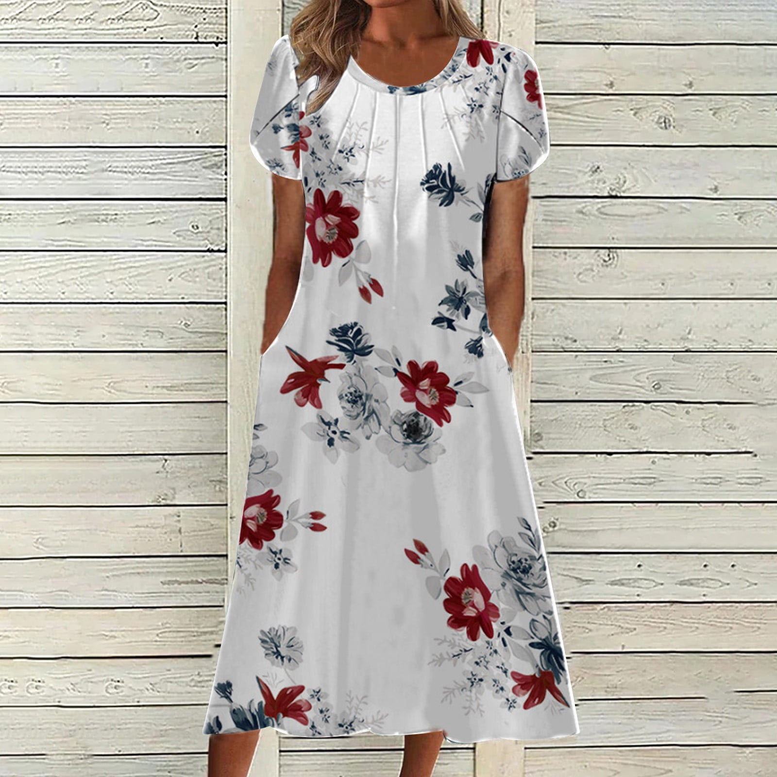 Yuwull Women Hawaiian Dress Floral Printed Sundress Womens Short Sleeve ...