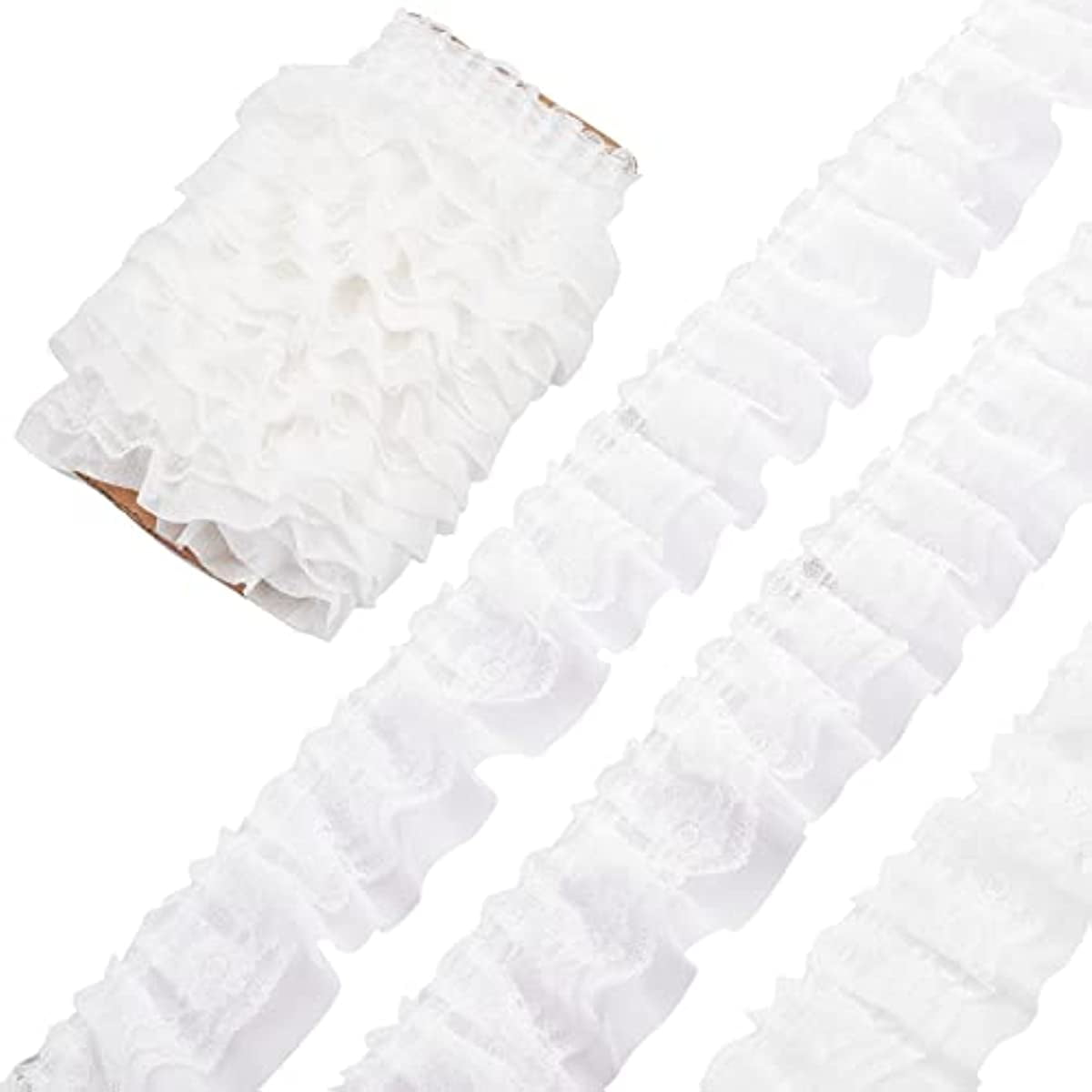 11 Yards White Double-Layer Pleated Chiffon Lace Trim 2-Layer Gathered ...