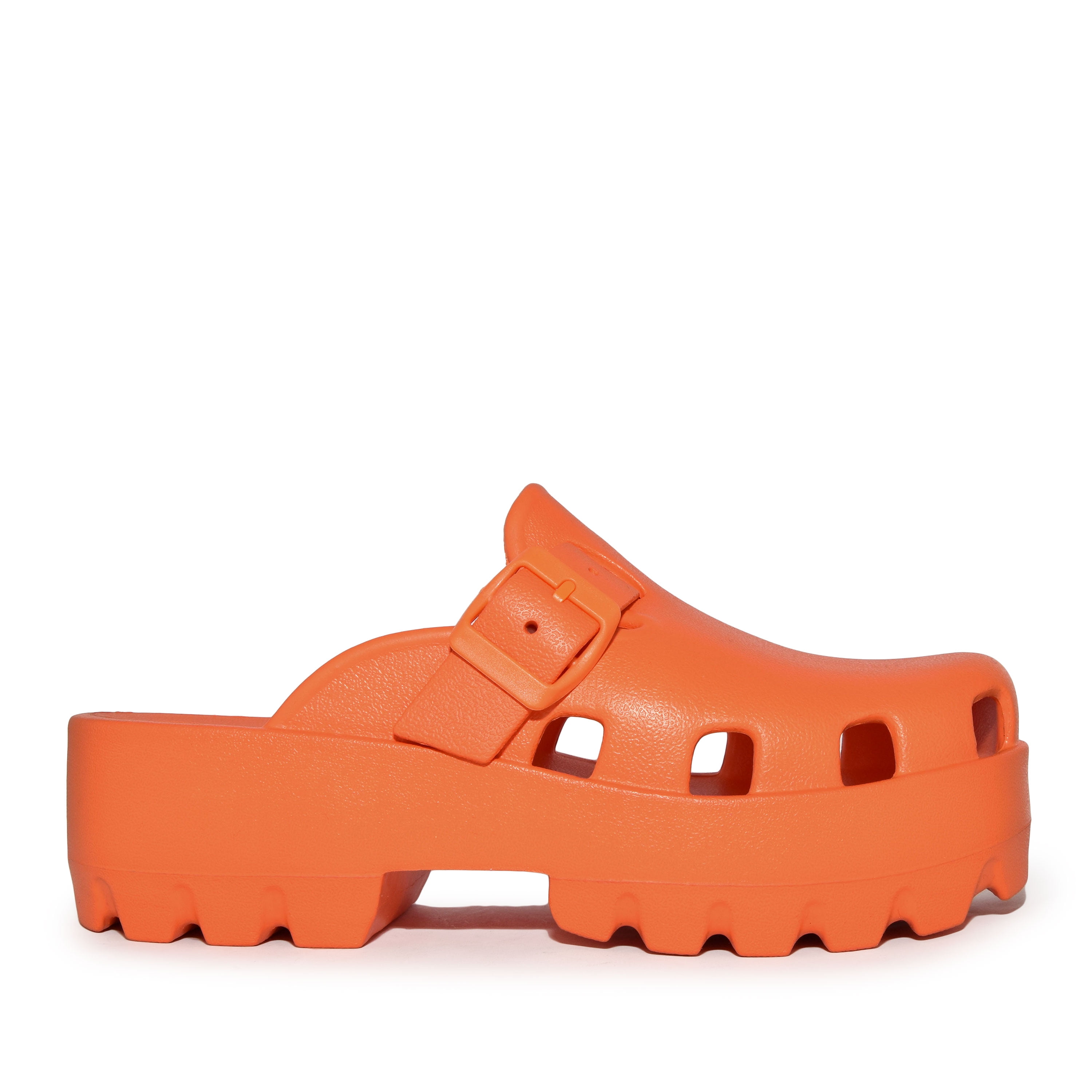 Wild Diva Slip On Buckle Chunky Platform Clog Mules (Neon Orange, 6 ...