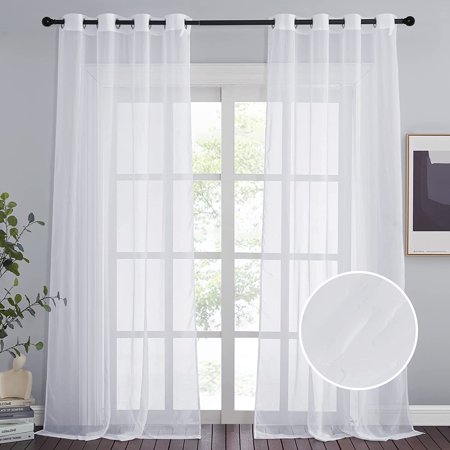 W52 x L84White, GrommetCrushed Voile Sheer Curtains for Big Windows ...