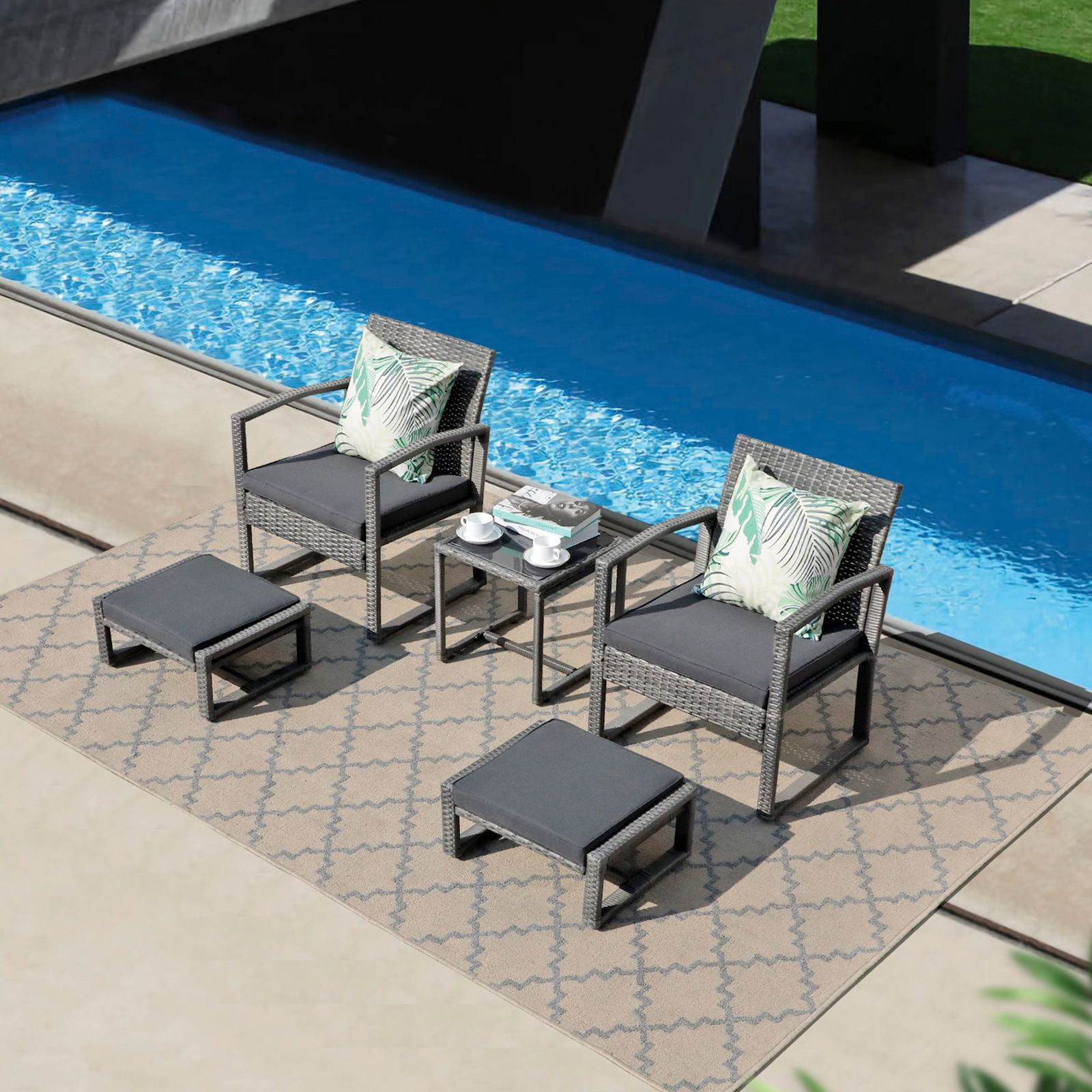 Patiorama 5 Piece Outdoor Patio Wicker 4 Sitting Furniture Set with ...