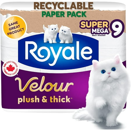 9 Super Mega Toilet Paper Rolls, 319 tissues per roll - Royale Velour ...