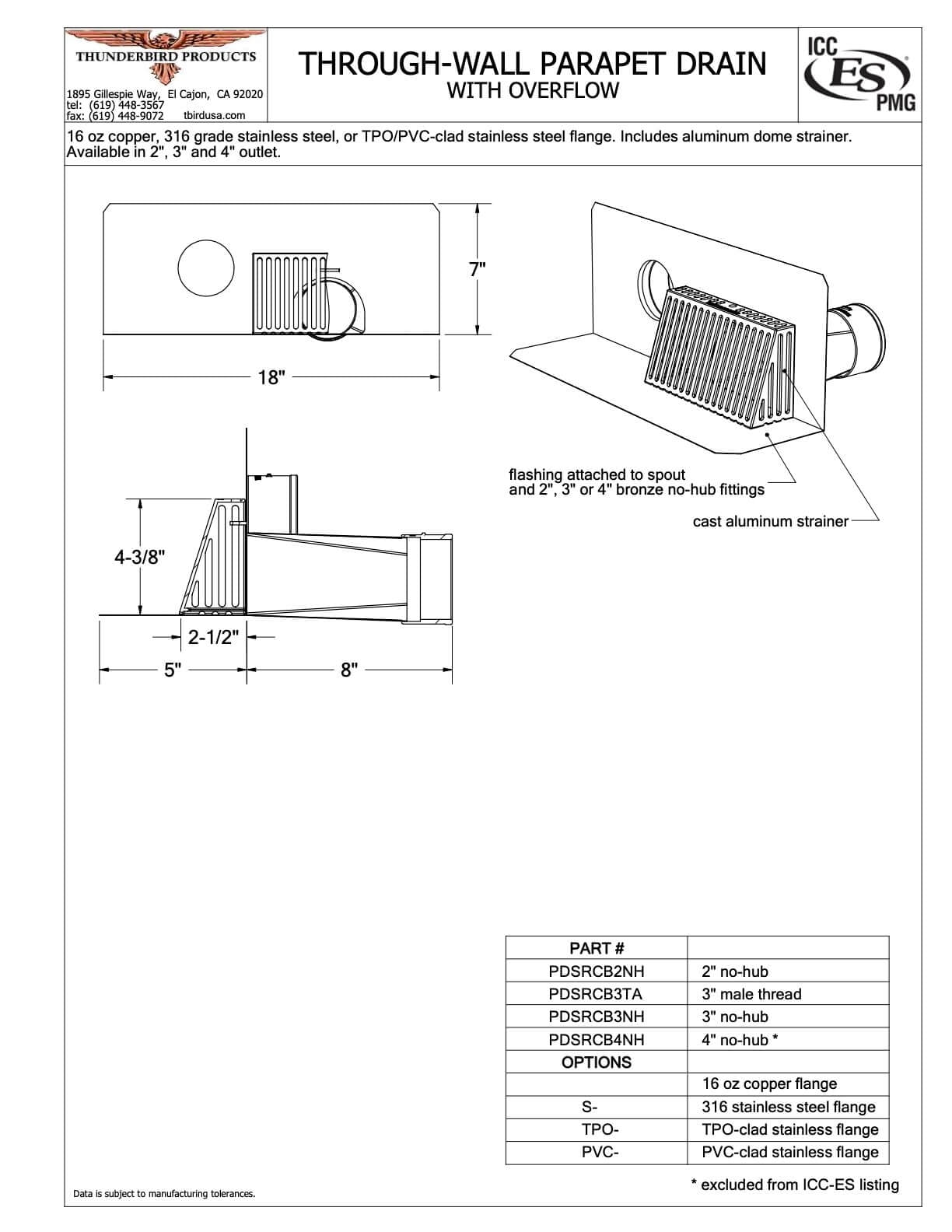 Stainless Steel Through Wall Parapet Drain with Overflow Fitting Size ...
