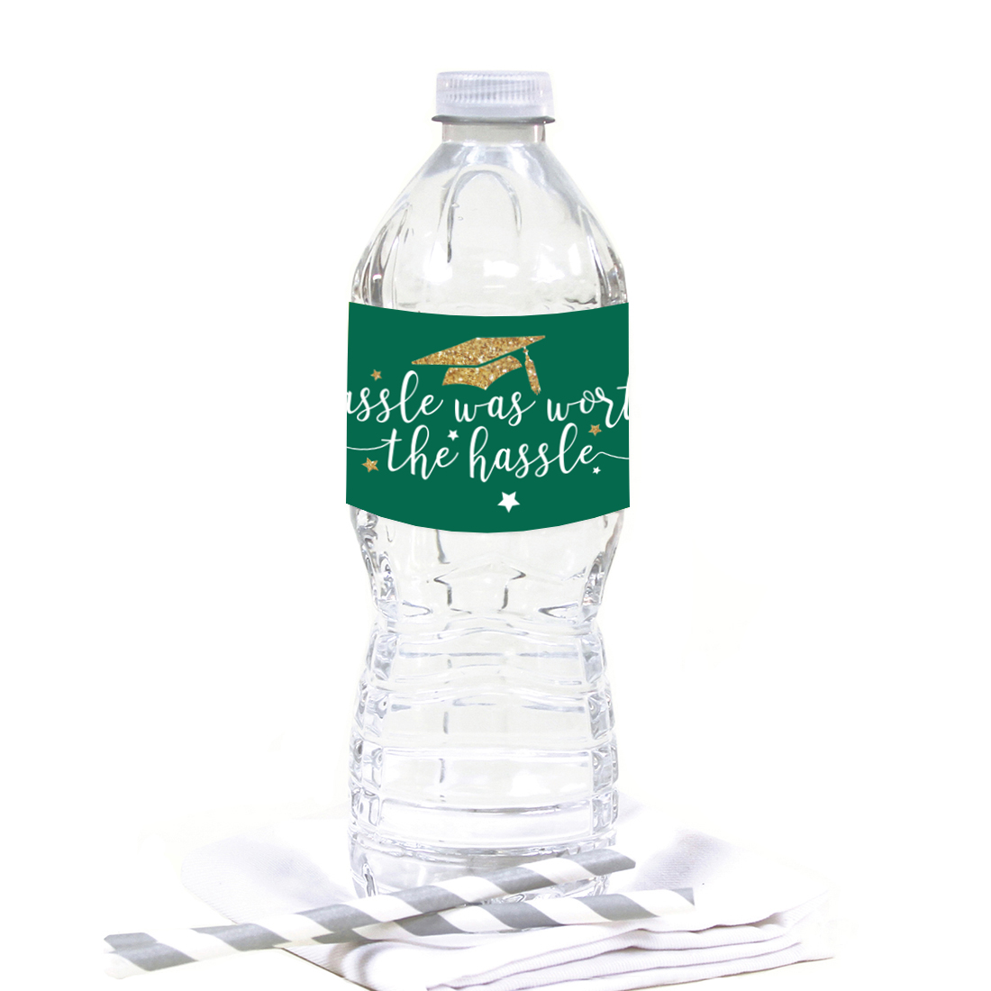 Emerald Forest Green and Gold Glittering Graduation Party, Water Bottle ...