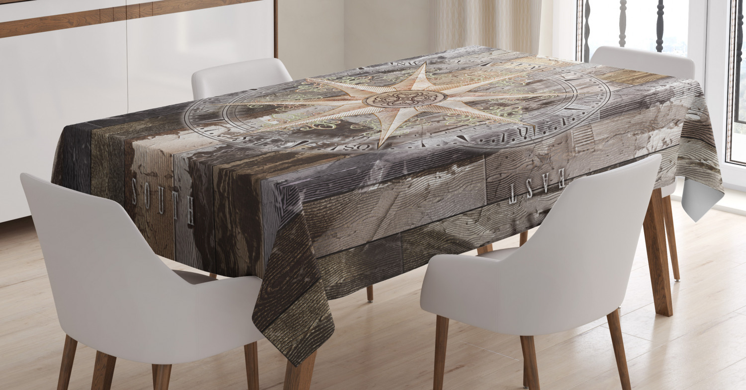 Marine Life Tablecloth, Navy Sea Life Yacht Theme Colored Wood Backdrop ...