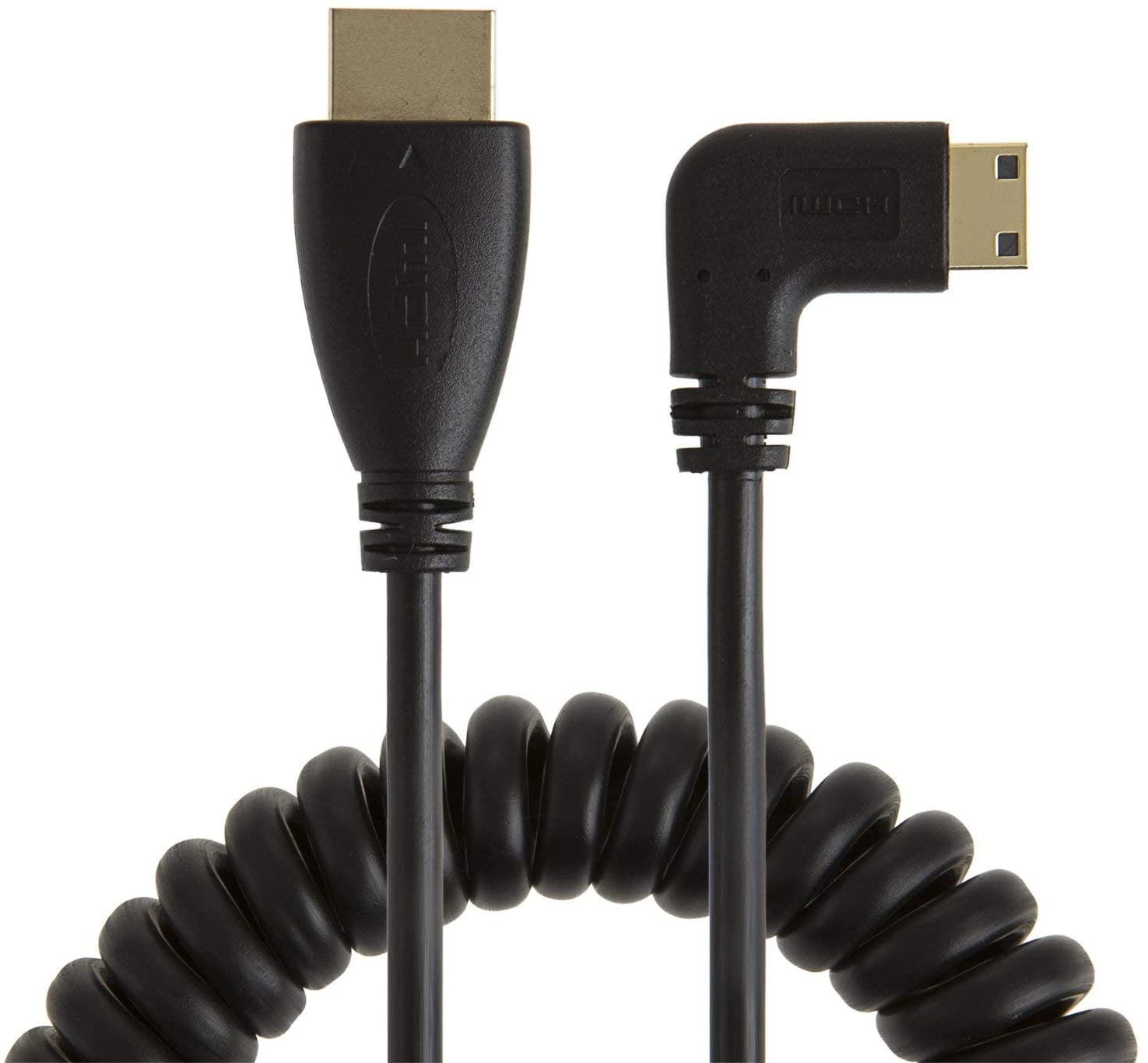 Mini HDMI to HDMI Coiled Cable, CableCreation 5 Feet Coiled 90 Degree ...