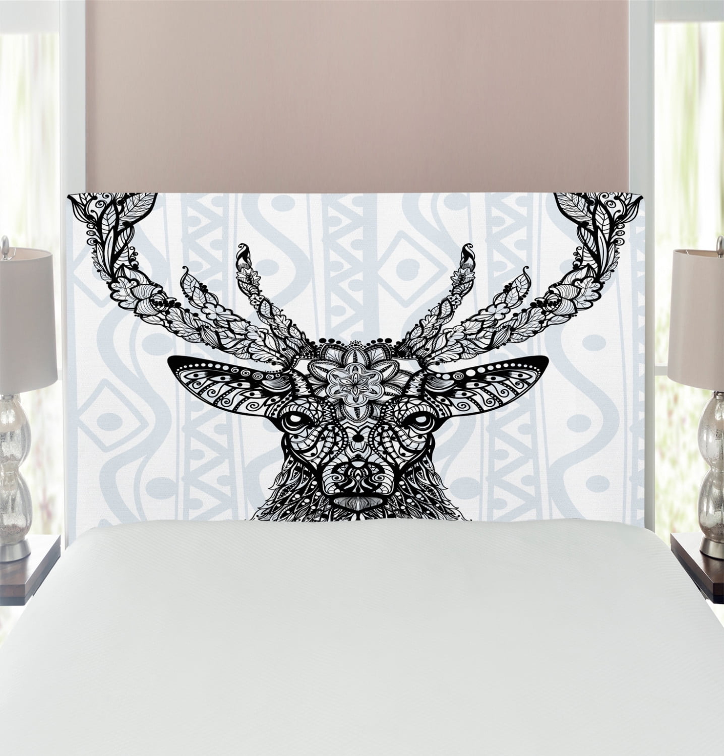 Deer Headboard, Aboriginal Floral Polynesian Deer Pattern Mammal Boho ...
