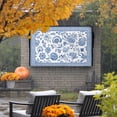 Blue Flowers Waterproof Outdoor TV Cover, Floral Geometric Classic ...