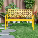 Sunny Yellow Serenity- All-Steel Garden Bench for Outdoor Bliss ...
