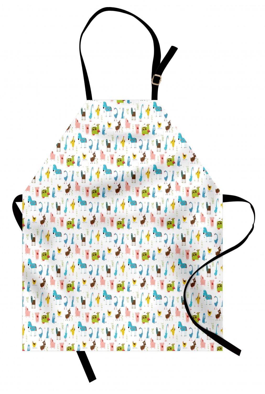 Cartoon Apron Farm Animals Pattern with Pig Rooster Cow Horse and Sheep ...