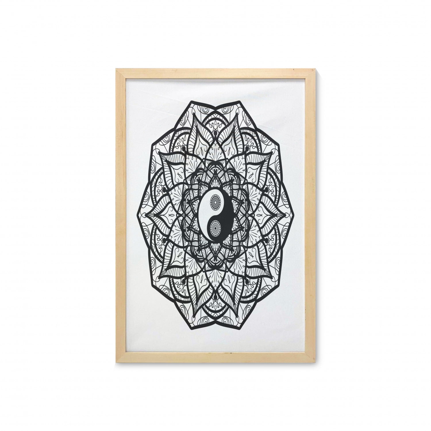 Ying Yang Wall Art with Frame, Floral Design Boho Mandala Graphic Art ...