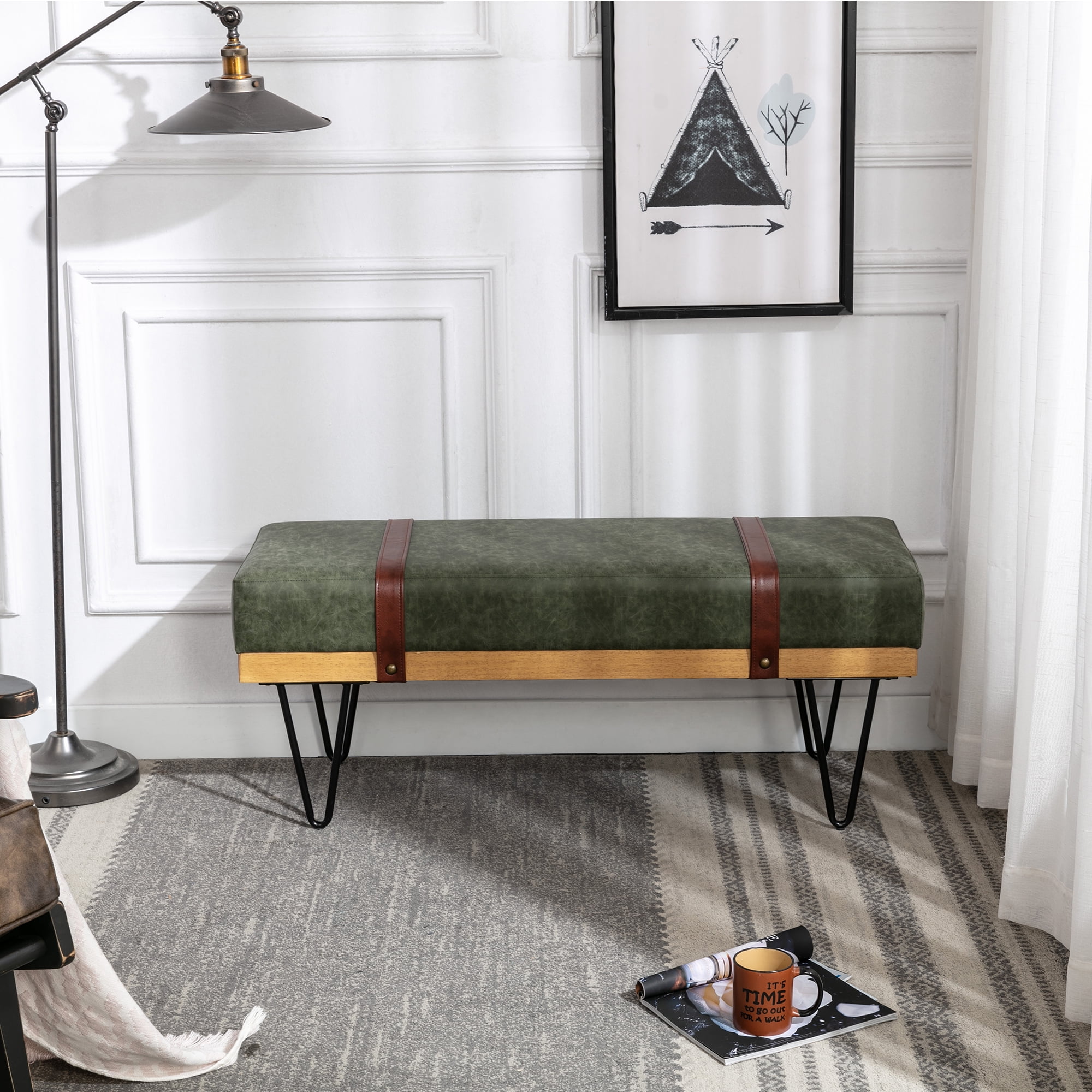 Cfowner Industrial Storage Bench, End of Bed Bench with Padded Seat and ...