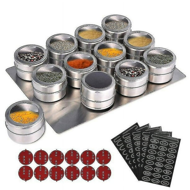 Magnetic Spice Jars With Wall Mounted Rack Stainless Steel Spice Tins ...