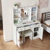 Yamissi Vanity Desk Set w/ LED Lighted Mirror, Stool, 3 Drawers, 6 ...