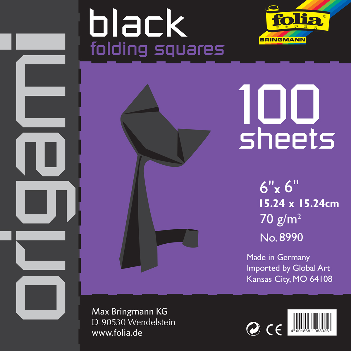 Folia Solid Origami Paper 6" x 6" 100pk, Black - Walmart.com