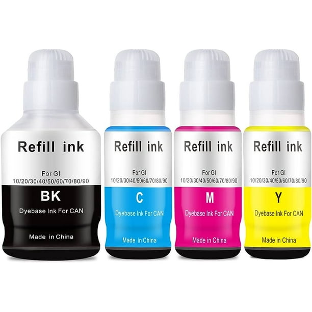 Compatible GI-20 GI20 Black Cyan Magenta Yellow Refill Ink Bottles for ...