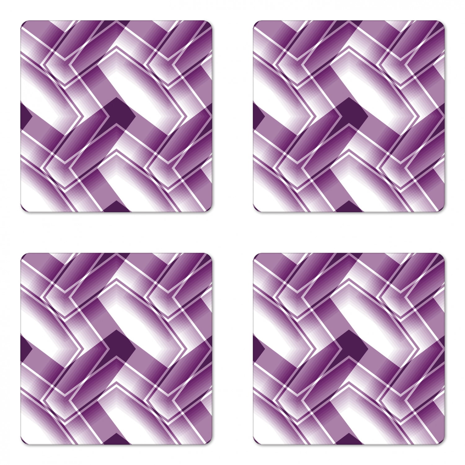 Abstract Coaster Set of 4, Trippy Digital Shapes Curved Lines Pattern ...