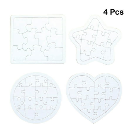 4Pcs Kids Coloring Blank Puzzle DIY Paper Jigsaw Puzzles Four Shapes ...
