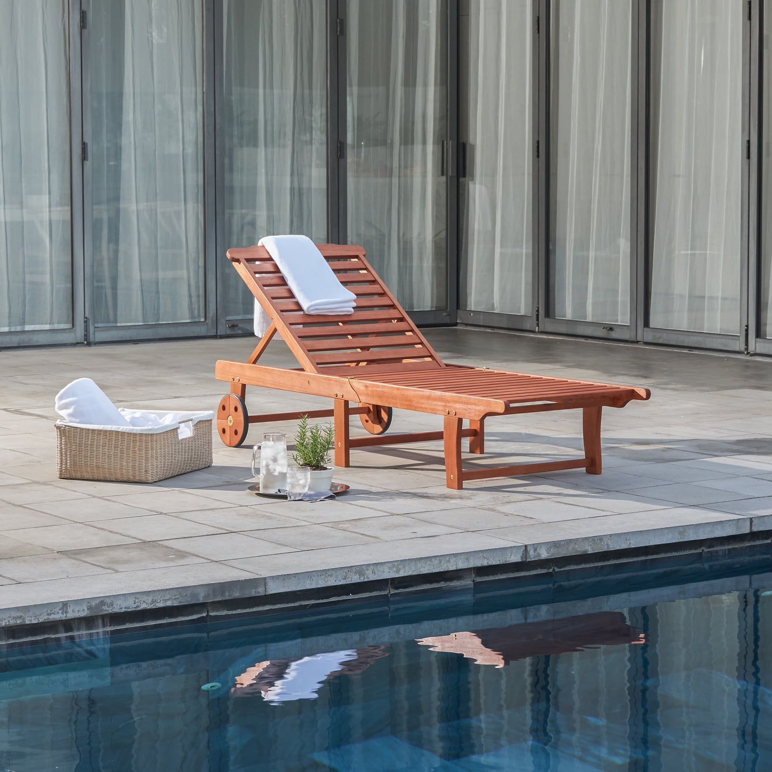 [ US IN STOCK] Malibu Outdoor Wood Folding Sunbathing Chaise Lounge ...
