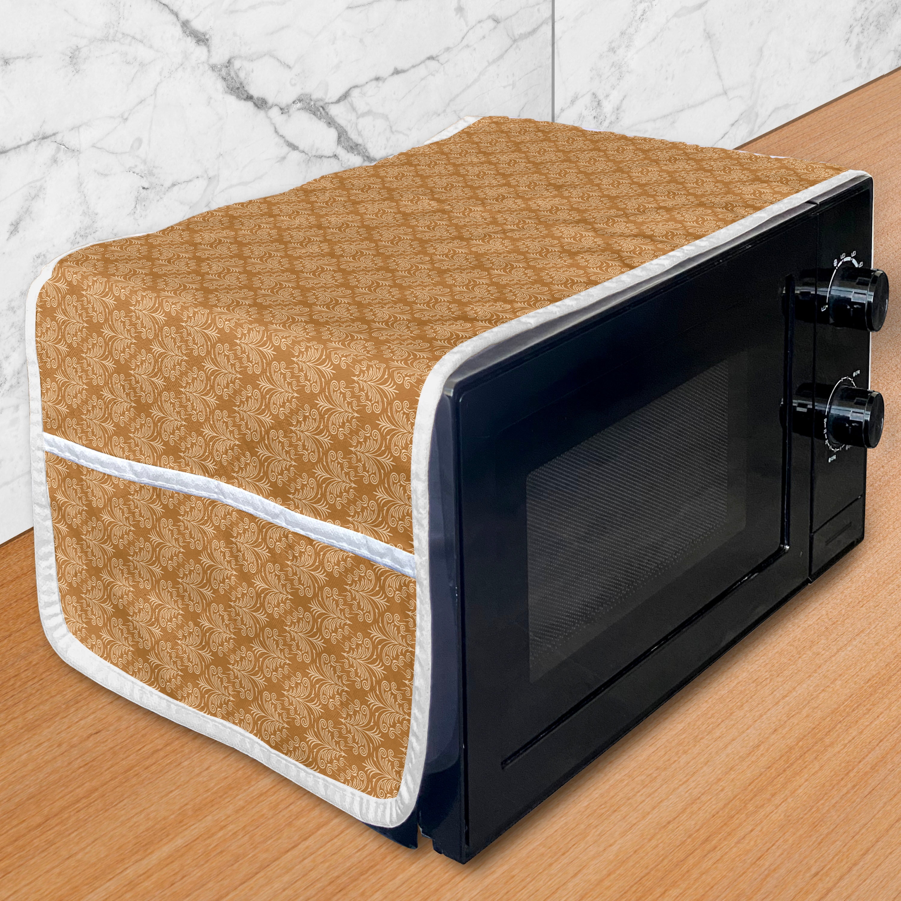 Damask Microwave Oven Cover, Rococo Feminine Renaissance Style Flourish ...