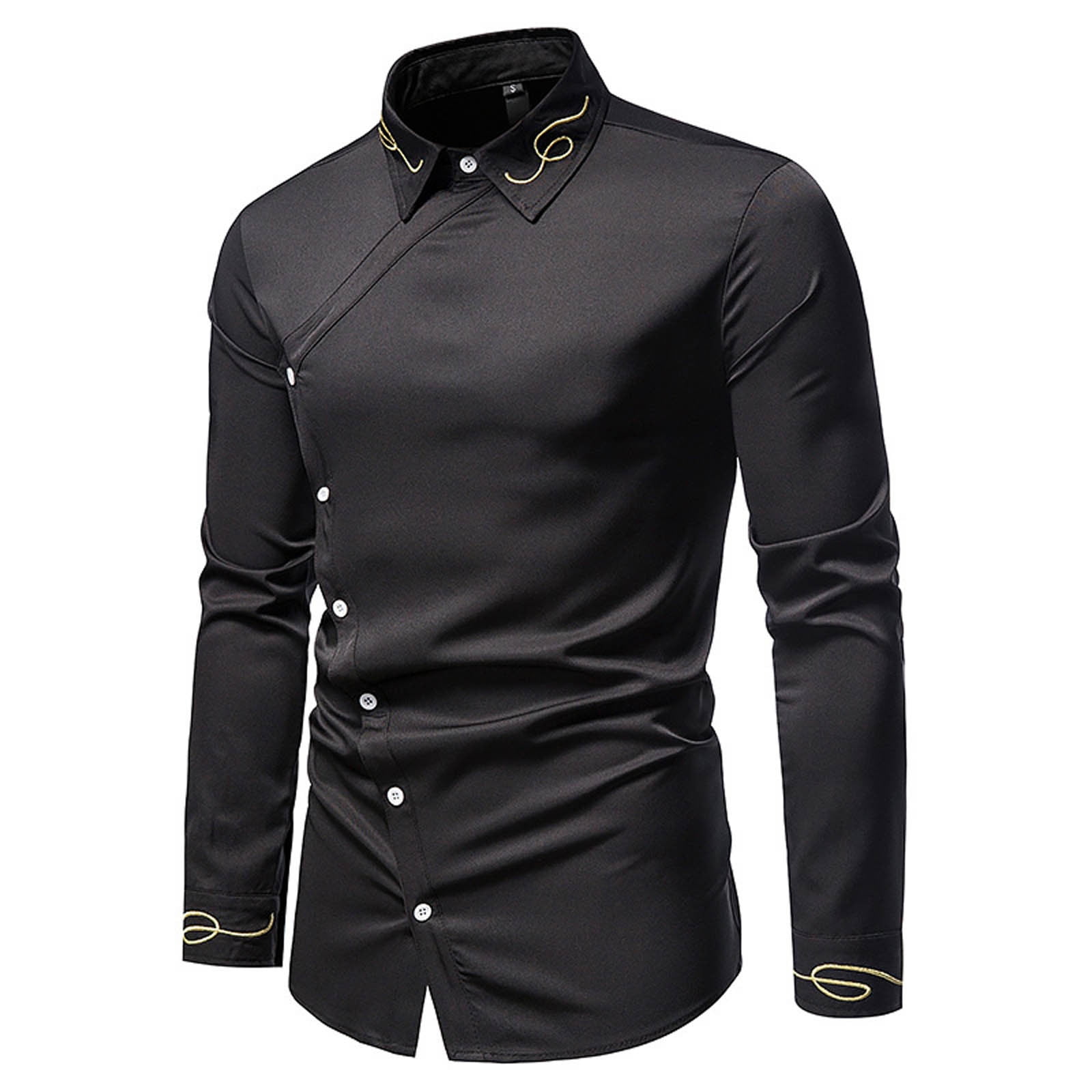 WREESH Men Casual Embroidered Asymmetric Long-sleeved Shirt Western ...