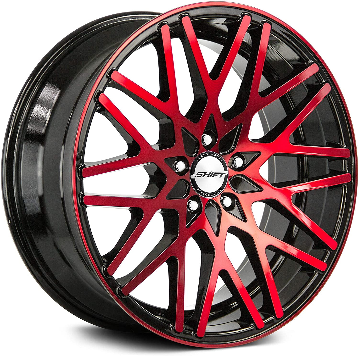 Shift Formula 20X8.5 Gloss Black Candy Red Machine Custom Wheel- 5X120 Bolt Pattern, 35mm Offset ...