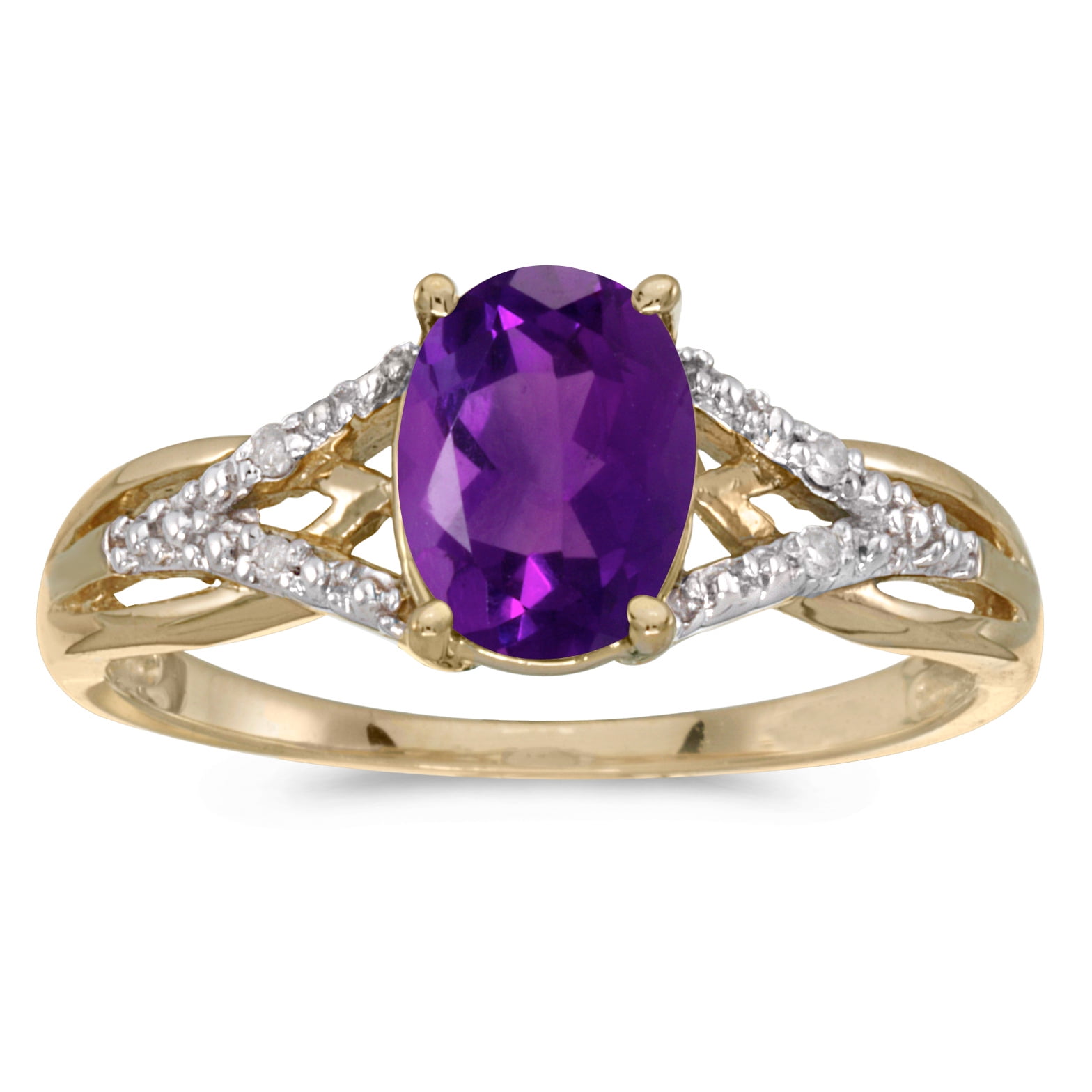14k Yellow Gold Oval Amethyst And Diamond Ring - Walmart.com