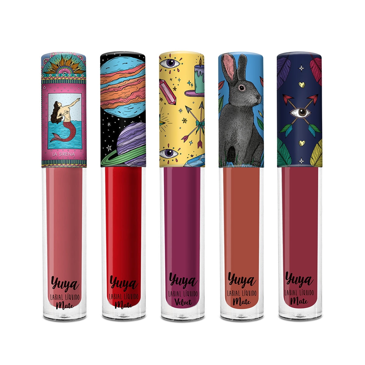 Yuya - Set especial de 5 labiales (Quédate, Feliz Feliz, La Sirena, Un Besito y Mi Amor ...