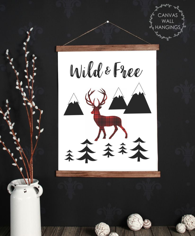 Wood, Canvas Sign, Wild Free Buffalo Plaid Deer Woodland Scene Décor ...