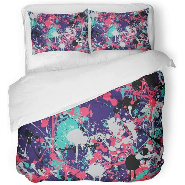 RYLABLUE 3 Piece Bedding Set Colorful Abstract Splatter Paint Pattern ...