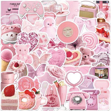 FanShowGirl's Pink Aesthetic Stickers Waterproof Cute Stickers 50 PCS Water Bottle Laptop Phone ...