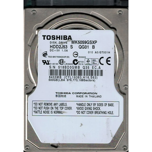 Toshiba MK5059GSXP 500GB HDD2J53 S QG01 B F/W: A0/GT001H - Walmart.com Toshiba MK5059GSXP 500GB HDD2J53 S QG01 B F/W: A0/GT001H - Walmart.com