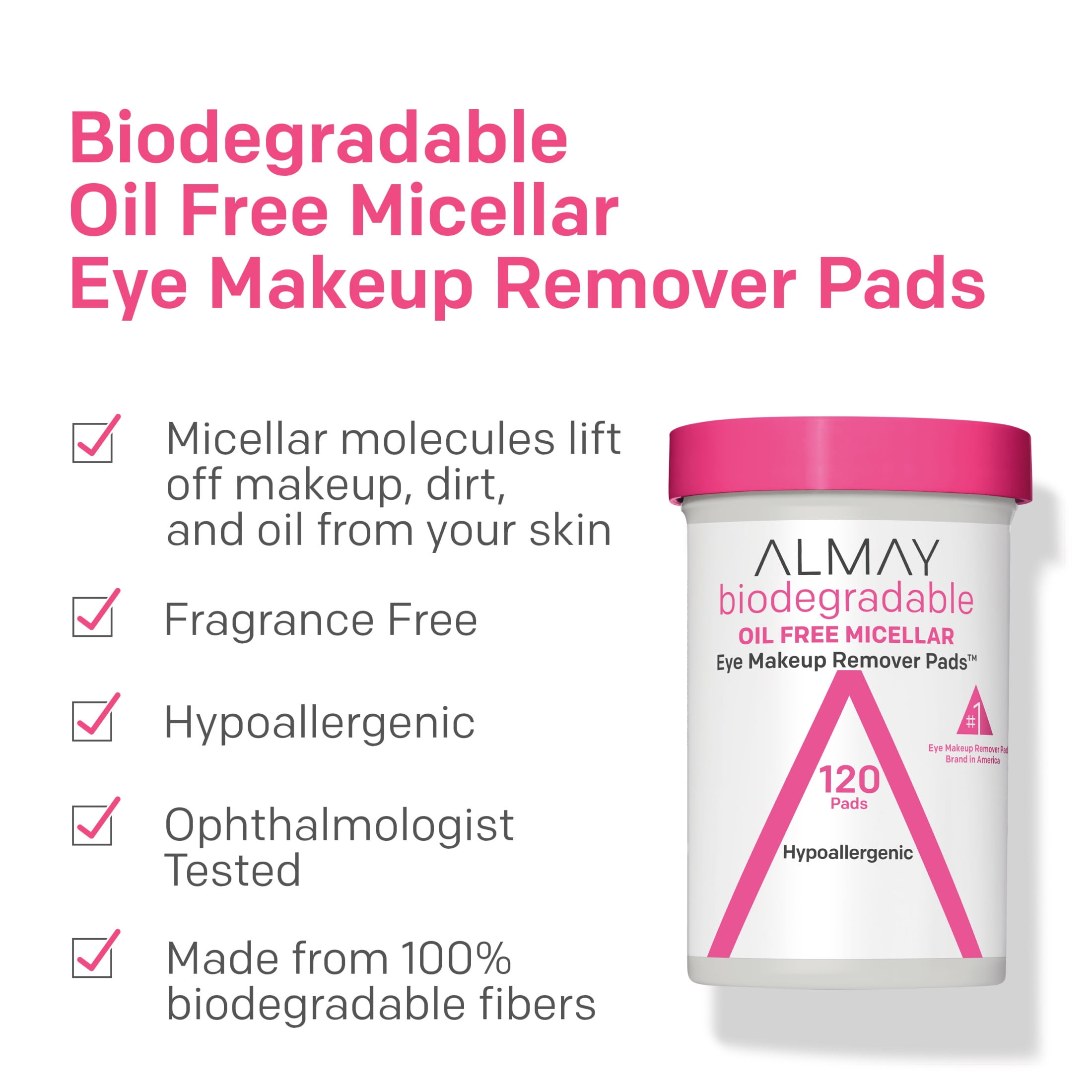 Almay Biodegradable Oil Free Micellar Eye Makeup Remover Pads, Stocking ...