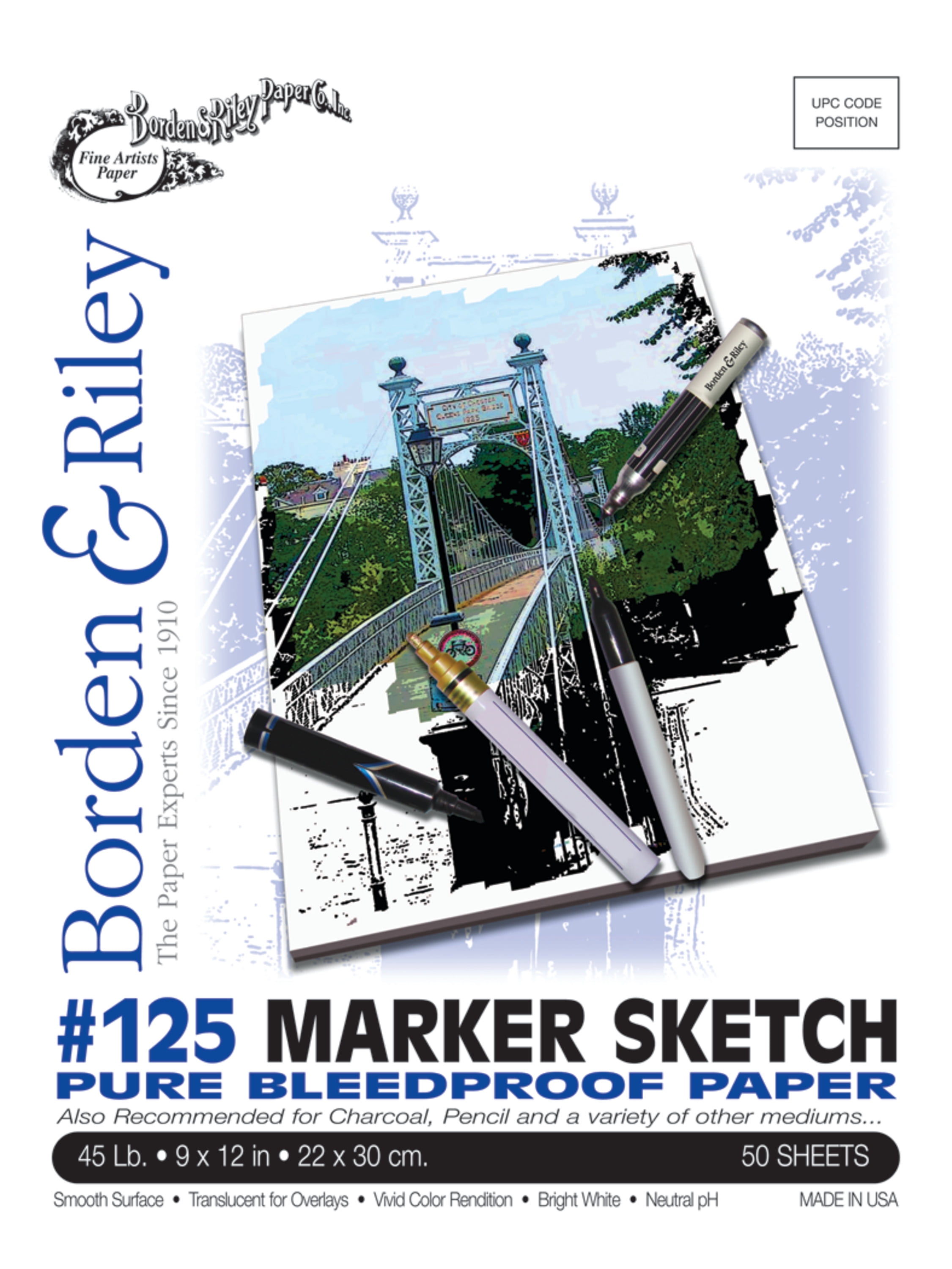 Borden & Riley #125 Marker Sketch Pure Bleedproof Paper Pad, 9" x 12 ...