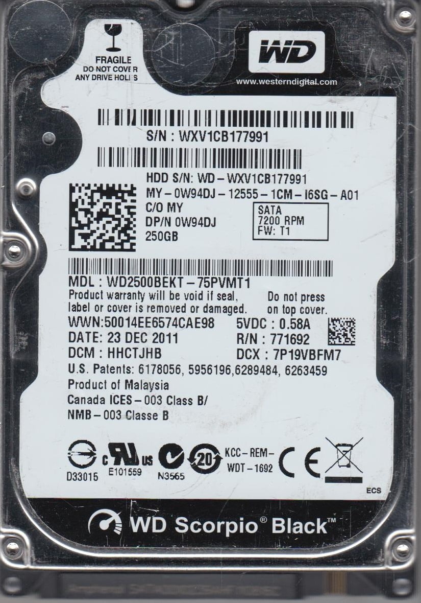 WD2500BEKT-75PVMT1, DCM HHCTJHB, Western Digital 250GB SATA 2.5 Hard ...