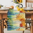 Burlap Table Runner 120 Inches Long, Summer Forest Orange Green Tree ...