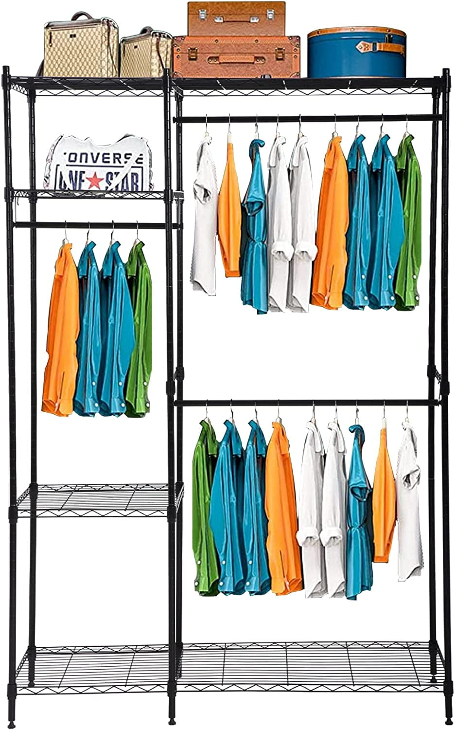 Sunshine Wheat, Garment Rack Metal Clothing Rack 4 Level Wardrobe Rack ...