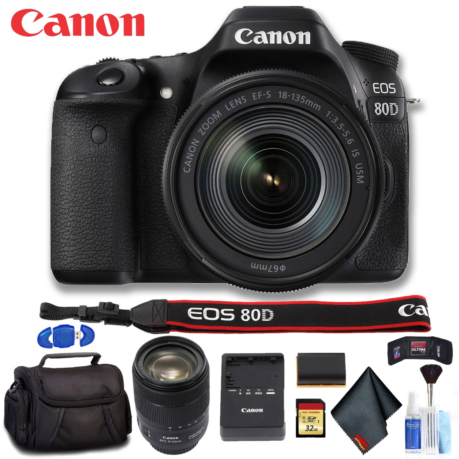 Canon EOS 80D DSLR Camera with 18-135mm Lens (Intl Model) Deluxe Bundle ...