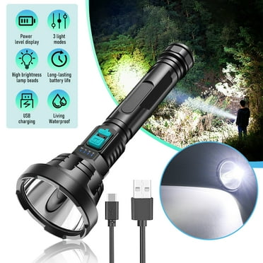 90000 Lumens Powerful Flashlight, USB Rechargeable Waterproof XHP70 ...