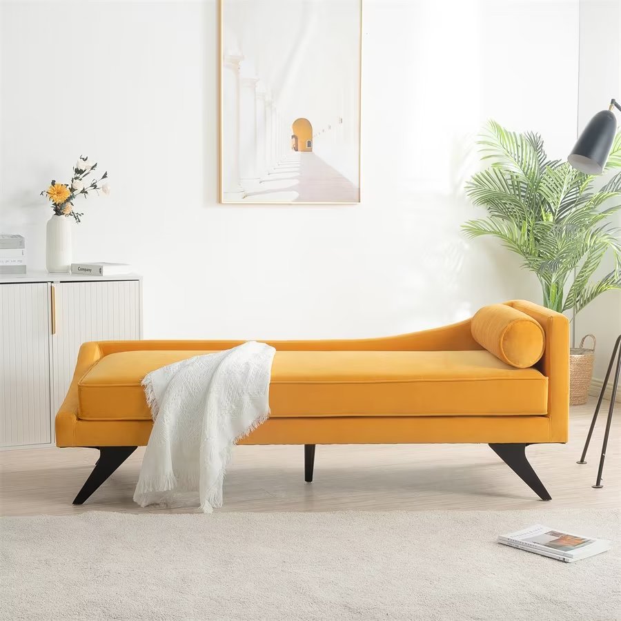 Chaise Lounge with A Rolled Throw Pillow, Accent Reclining Chair with ...