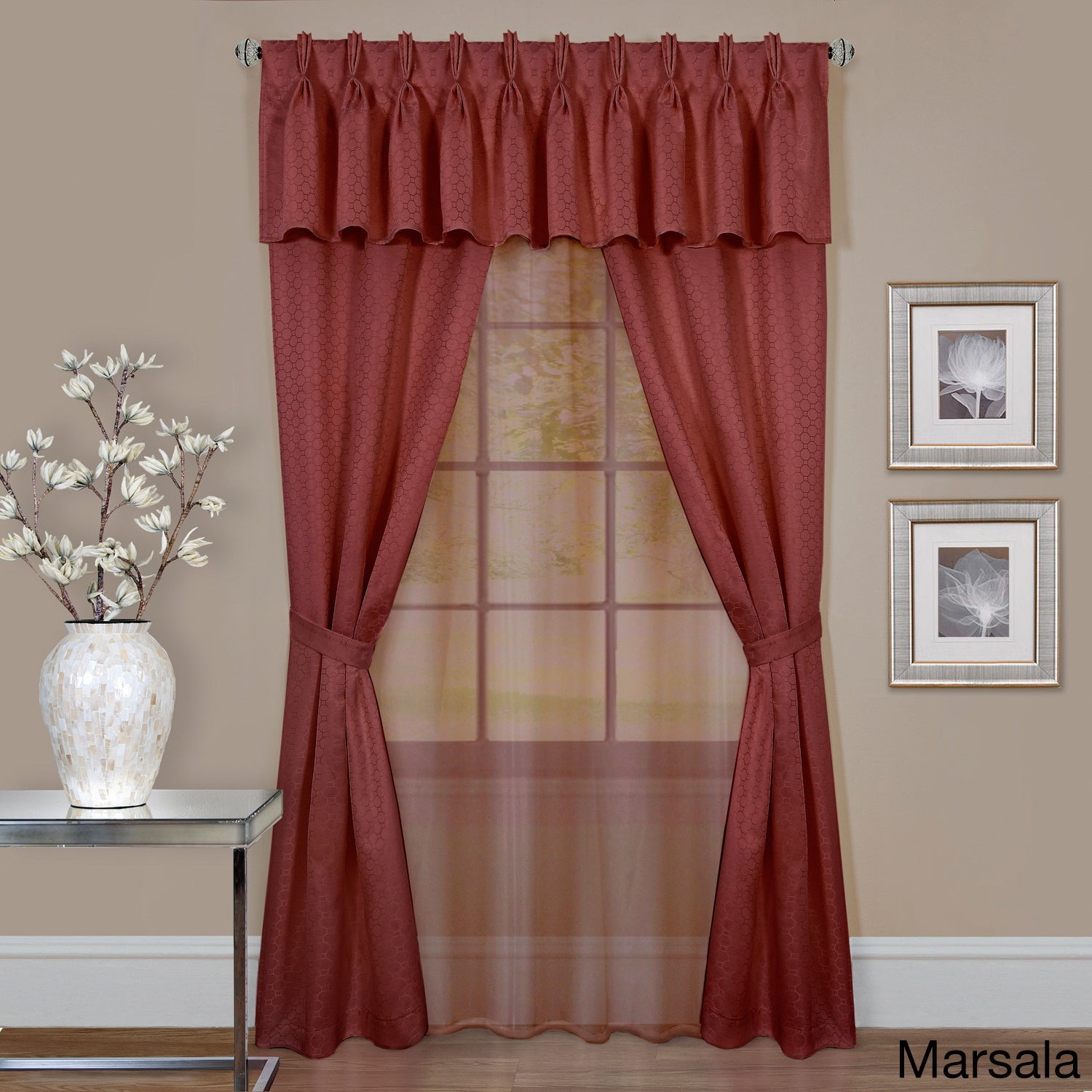 Claire 6 Pc Window Curtain Set 55x63 Marsala - Walmart.com