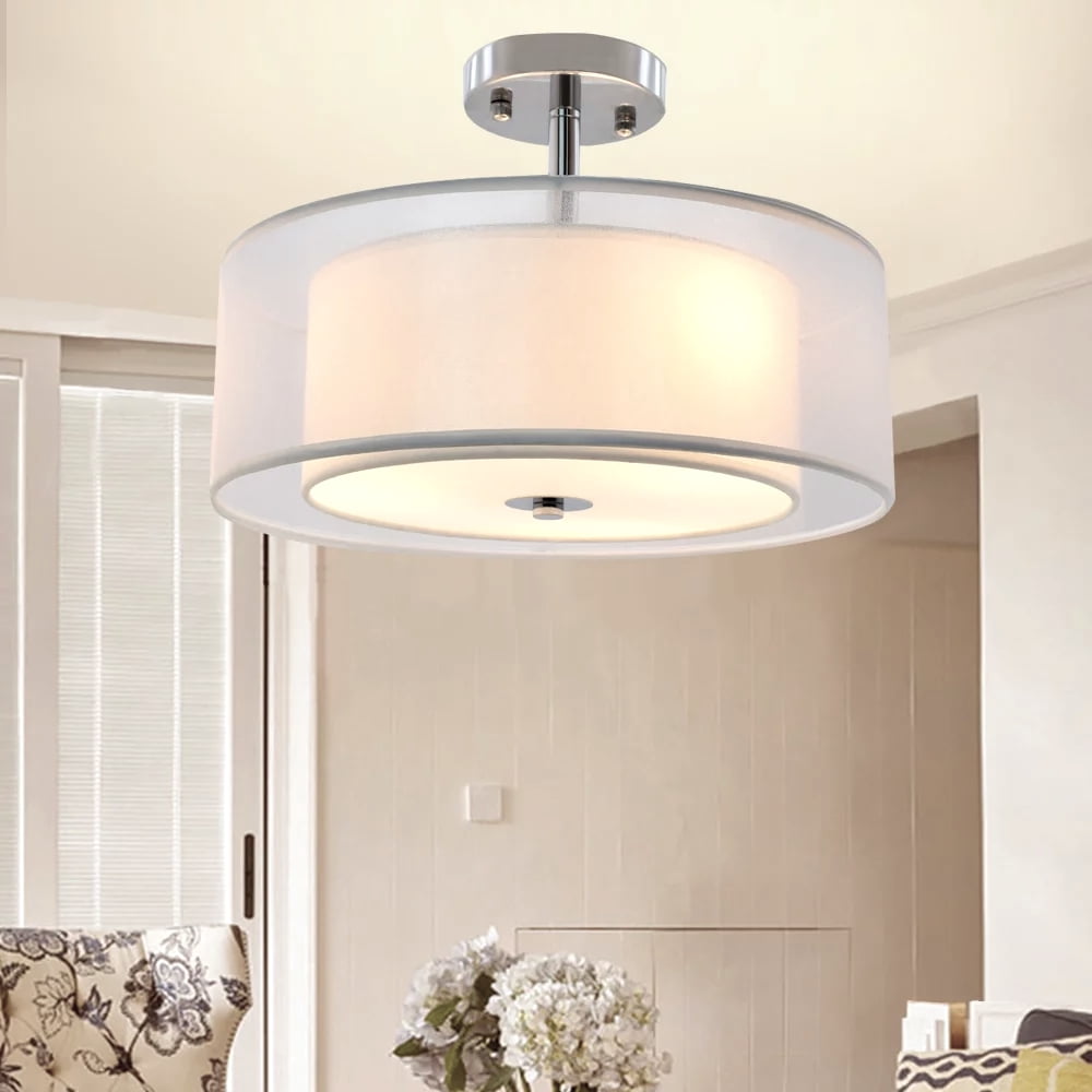Depuley 15" 3-Light Modern Semi Flush Mount Ceiling Light Double Shade ...