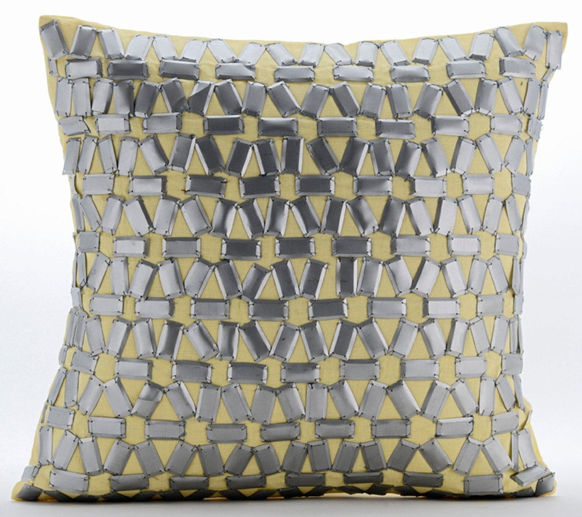 Cushion Cover For Sofa, Yellow Pillow Shams, 3D Metallic Sequins ...