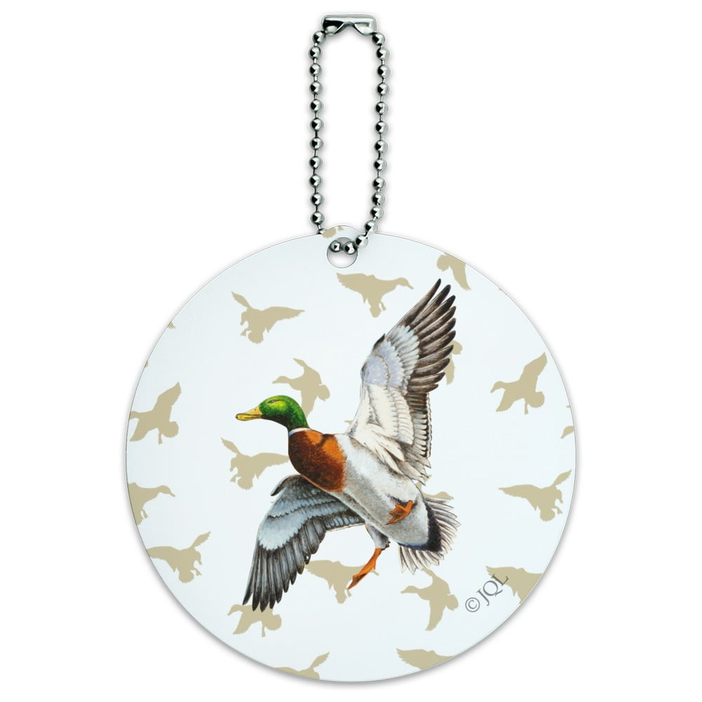 Mallard Duck in Flight Round Luggage ID Tag Card Suitcase Carry-On ...