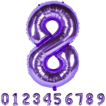 40 Inch Giant Purple Number 8 Balloon，Foil Helium Mylar Large Digital ...