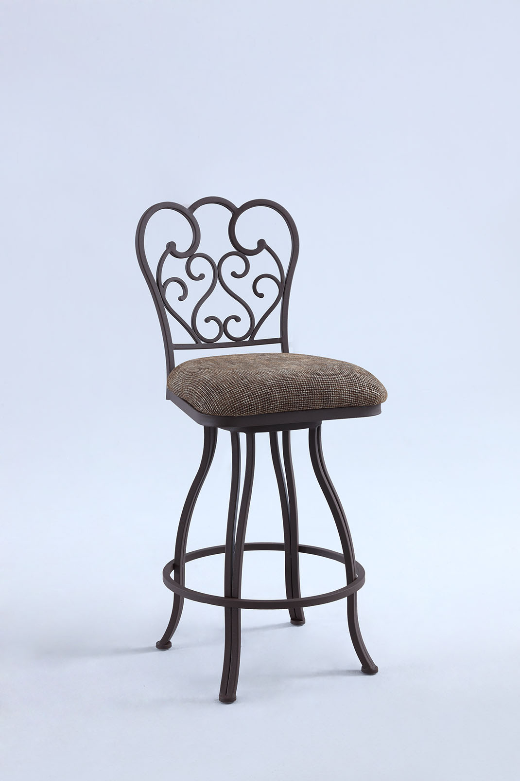 0709 Bella Vita Metal Swirl-Back Swivel Counter Stool in Brown Tweed ...