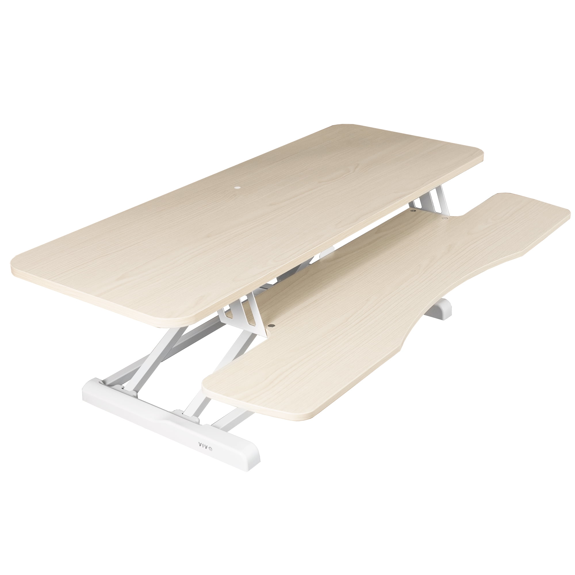 VIVO Adjustable 42" Standing Desk Monitor Riser, Light Wood Top, White ...